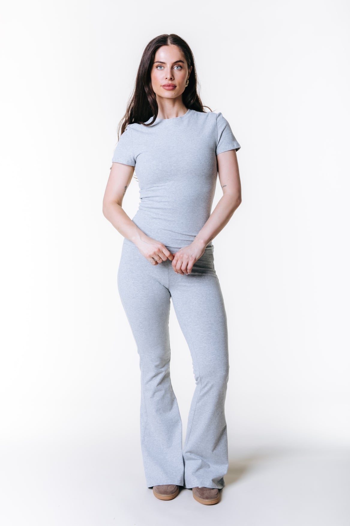Fitted Flare Pants | Medium grey melange